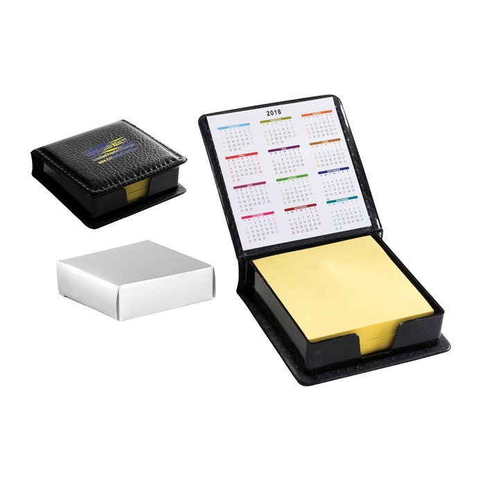 Leatherette Flip-Top Calendar Box with Yellow Sticky Note Paper